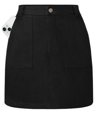 Kate Kasin Damen Midirock Warmer Herbstrock Elastischer Strickrock mit Taschen Schwarz 2XL