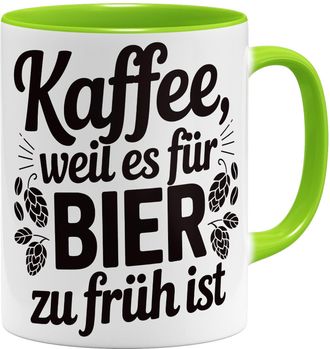 OM3 witzige Kaffee-Tasse mit Spruch - Kaffee weil es f&uuml;r Bier zu fr&uuml;h ist - Geschenkidee Biertrinker - Keramik Becher - 325ml - Beidseitig Bedruckt - Hell