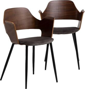 Made In Meubles Made In Meubles - Chaise en triplex plaqué noyer et velours Florence (lot de 2)