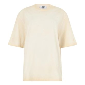 Golden Goose T-shirt en jersey de coton avec logo brod&eacute; - Femme - Tops - Beige - Taille: 36 FR