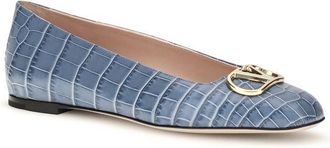 Valentino Garavani Womens Blue Calf Leather Bos Taurus Ballet Flats