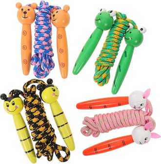 Cabilock 4 Stück Holz Springseil Cartoon design mit Bienen Tieren Leichtes Trainingsseil für Fitness Bewegung Drinnen und Draußen Ergonomischer Griff Langlebig