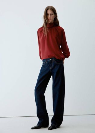 Mango Blouse &agrave; col chemin&eacute;e fronc&eacute;e grenat - Femme - XXS - MANGO