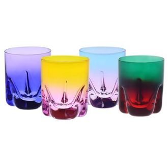 Krosno Whisky-, Drink- und Cocktailgl&auml;ser 250 ml - Set mit 4 Gl&auml;sern in 4 einzigartigen Farben - Aurora-Kollektion - Bleifreier Kristall - Handbemalt