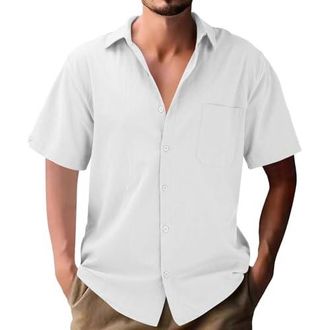 Generic Chemise &agrave; manches courtes en coton et lin pour homme, chemisier boutonn&eacute; sans r&eacute;tr&eacute;cissement, chemise de travail pour homme, chemise de travail &agrave; reve