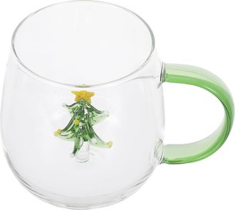 TOPBATHY 3D Weihnachtsbaum Glasbecher mit Gr&uuml;nem Henkel Durchsichtiger Weihnachtsbecher f&uuml;r Wasser und Saft Festliches Trinkglas und Dekoration f&uuml;r Zuhause und