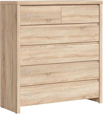 PEGANE Commode chiffonier &agrave; 6 tiroirs, coloris ch&ecirc;ne Sonoma - Longueur 104,5 x Profondeur 40,5 x Hauteur 112 cm