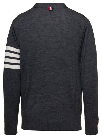 Thom Browne Mens V-Neck Cardigan Grey Wool Virgin Tops Top