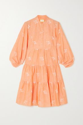 Erdem Winona Besticktes Mini-hemdblusenkleid Aus Gaze Aus Einer Baumwollmischung - Orange
