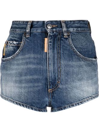 Dsquared2 short en jean &agrave; patch logo - Bleu