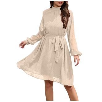 Generic Damen Sexy Hohe Taille Partykleid Hochzeitskleider Für Damen Regenbogen Kleid Chiffon Einfarbig Knielang Kleid mit Gürtel Hohe Taille Tunika Abendklei