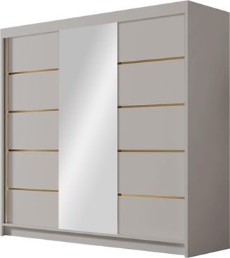 Mirjan24 Kleiderschrank mit Goldverzierung Edrulaz VI 200 cm Breit, Garderobenschrank mit Spiegel, Schlafzimmerschrank mit Kleiderstange und Einlegeböden für K
