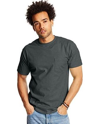 Hanes Mens 2 Pack Short Sleeve Pocket Beefy-t, Charcoal Heather, 3XL