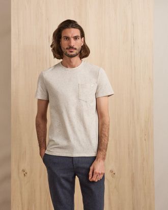 Faguo T-shirt chin&eacute; &eacute;cru et bleu coton
