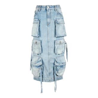 The Attico Femme, Jupes, Bleu, Taille: W28 Jupe Maxi en Denim avec Fermeture Boutonnée