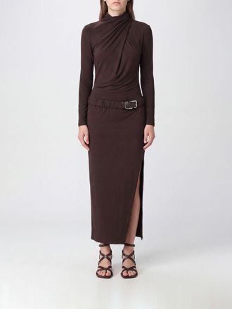 The Attico Robe fourreau midi en jersey stretch &agrave; col montant et fente lat&eacute;rale