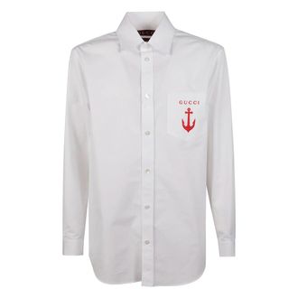 Gucci Baumwoll-Popeline-Hemd mit Stickerei - - Shirts - Herren - Wei&szlig; - M