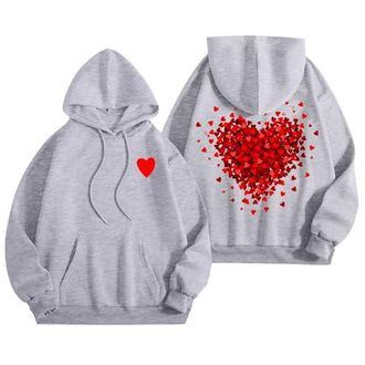 Generic Sweat &agrave; capuche &agrave; manches longues pour la Saint-Valentin 2026 pour femmes (4), gris, XXL