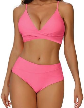 Generic Maillots De Bain Femme Deux Pieces Gainant Bikini Fendu, Tissu spécial, Couleur Unie, Bandeau (XL)