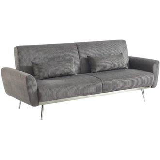 Sweeek 2-3-Sitzer Design-Schlafsofa mit Cordbezug und verchromten Metallf&uuml;&szlig;en, Cord, Dunkelgrau