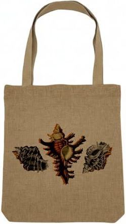 Fabulous Sac Shopping Tote Bag Aspect Lin - 3 Coquillages antiques Mer Biologie Illustration Ancienne - Sac de Courses Toile Epaisse 360g Beige Naturel Cabas P