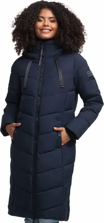 Navahoo Damen Winterjacke (XS-3XL) - Wasserabweisend, zum Teil mit Teddyfell, 4 Taschen, Steppmantel mit Kapuze, Warme Jacke Frauen - N009 (3XL, Navy)