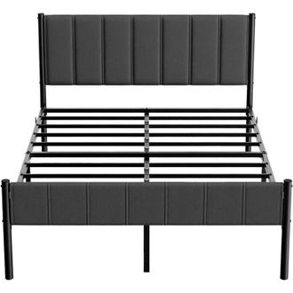 Vasagle Lit Double avec Structure en Acier, 140 x 190 cm, Chambre, T&ecirc;te de Lit Capitonn&eacute;e, Montage Rapide, Gris
