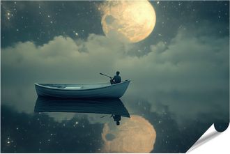 Islandburner XXL Bild Poster Mann in Boot auf ruhigem See unter Sternenmond für Schlafzimmer Romantiker Wellness-Spa Premium Bilder Fotodruck