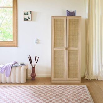 Sweeek Sweeek - Armoire dressing cannage et effet bois. 2 portes avec penderie et rangements