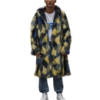 Generic Manteau Homme Hiver,Men&aposs Anoraks - Manteau breathable et chaud pour hommes coupe moderne doublure thermique motif carre et l&eacute;opard col artificiel