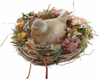 Loberon Nest Bravilex, Echte Trockenblumen, f&uuml;r Ostereier, S&uuml;&szlig;igkeiten oder Geschenke, Ostern, Osterdekoration, Rattan, Gras, Moos, bunt