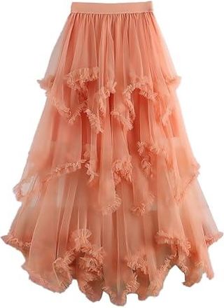 Generic Jupe en tulle longue bouffante pour femme - Costume de carnaval des ann&eacute;es 50 - Jupe en maille avec costume &eacute;lastique - Robe de carnaval - Robe de f&eacute;e