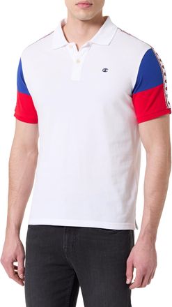 Champion Herren Legacy Retro Sport Polo-Tape S/S Polohemd, Weiß/Rot/Elektrisches Blau, Medium