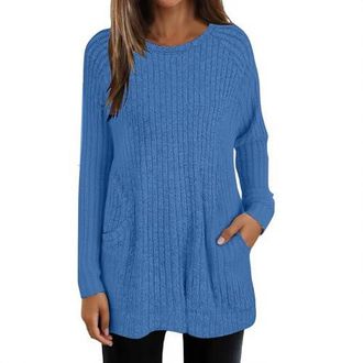 Generic Pulls longs pour femmes UK tailles grandes &agrave; manches longues en tricot &eacute;pais pour femmes - Col rond - L&eacute;gers - Tops amples pour lhiver - Pulls dhiver 