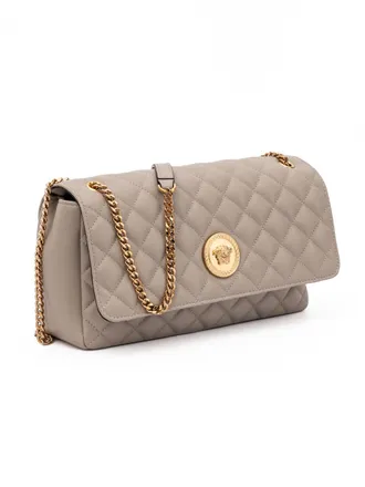 Versace Womens Taupe Quilted Leather Shoulder Strap Bag Beige