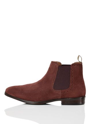 Find. FIND Leather Brogue Detail, Chelsea Boots, Rot (Burgundy), 43 EU (9 UK)