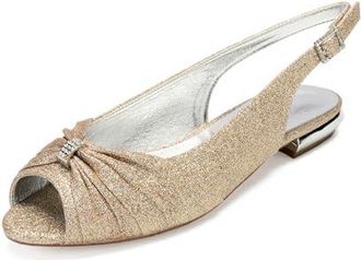 Generic Chaussures De Mariage Ballerines &Agrave; Bride Mari&eacute;e Sandales Plates D&eacute;t&eacute; Slingback Femmes Chaussures Habill&eacute;es 1.8Cm,Champagne,39 EU