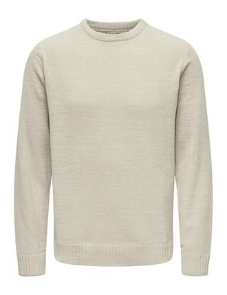 Only & Sons Pull en Maille &agrave; col Rond pour Homme Coupe r&eacute;guli&egrave;re Manches Longues Doux Confortable, Couleurs:Beige-2, Taille Chandail:S