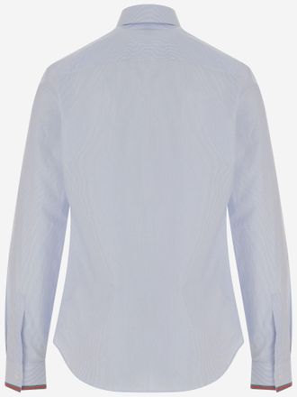 Gucci Mens Striped Cotton Shirt With Web Light Blue
