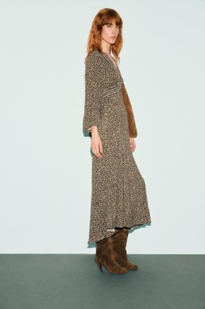 Gerard Darel Robe longue cintr&eacute;e imprim&eacute;e - CARYL - Vert Kaki