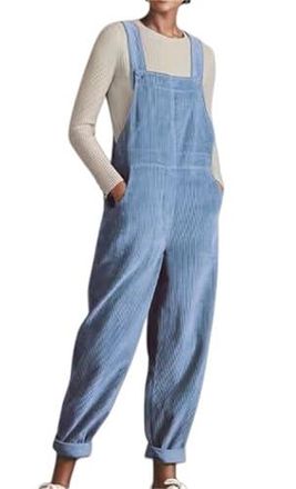 Generic Salopette &agrave; bretelles en velours c&ocirc;tel&eacute; pour femme, combinaison r&eacute;tro ann&eacute;es 90 avec poches, bleu ciel, XXL