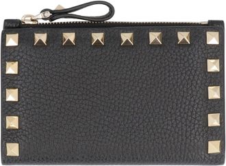 Valentino Garavani Womens Valentino Rockstud Leather Card Holder Black Calf Wallets & Purses
