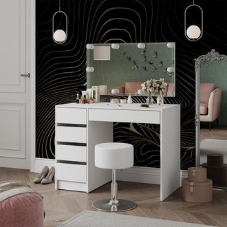 Vicco Schminktisch Wei&szlig; Thalia 100x75.5x50 cm - Kosmetiktisch, 5 Schubladen f&uuml;r unterschiedliche Aufbewahrungsbed&uuml;rfnisse