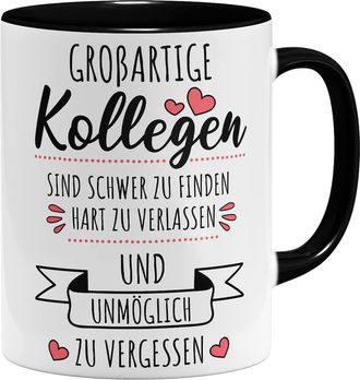 OM3 Gro&szlig;artige Kollegen sind schwer zu finden Kaffee-Tasse mit Spruch Abschiedsgeschenk Jobwechsel | Keramik Becher | 11oz 325ml | Beidseitig Bedruckt | S