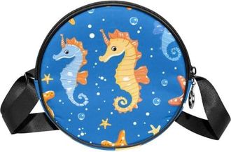 Generic Petit sac &agrave; bandouli&egrave;re rond pour femme, motif hippocampe, sac &agrave; dos &agrave; bandouli&egrave;re r&eacute;glable avec fermeture &eacute;clair, sac &agrave; main rond d&eacute;contract&eacute; pour fe