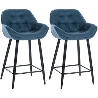 Clp Lot de 2 Tabourets de bar Gibson avec Pieds en M&eacute;tal Bleu Tissu