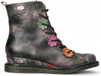 Infinity Leather Bottines à Lacets en Cuir à Motif Floral Gothique Victorien Ercnaulto 212 Pour Femme de Laura Vita