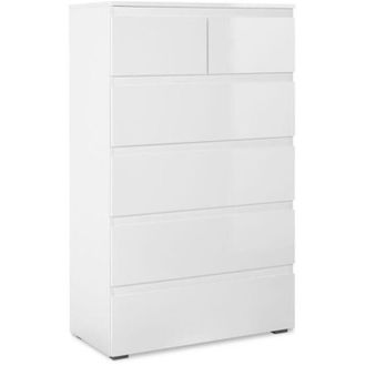 Calicosy Commode capetown - D&eacute;cor blanc brillant - 6 Tiroirs - L80 x H131,5 x P40 cm