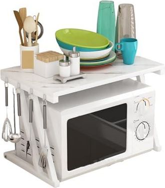 Generic &Eacute;tag&egrave;re Stable en Bois for Four &Agrave; Micro-Ondes avec Crochets, Support De, Grille R&ocirc;tir, Plan Travail for, Rangement Comptoir Cuisine(C)