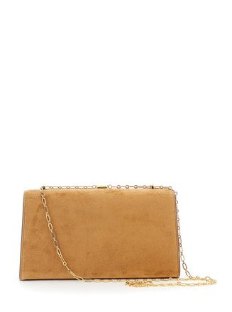 Savette Womens Crossbody Bag Chain Symmetry Brown Suede Shoulder